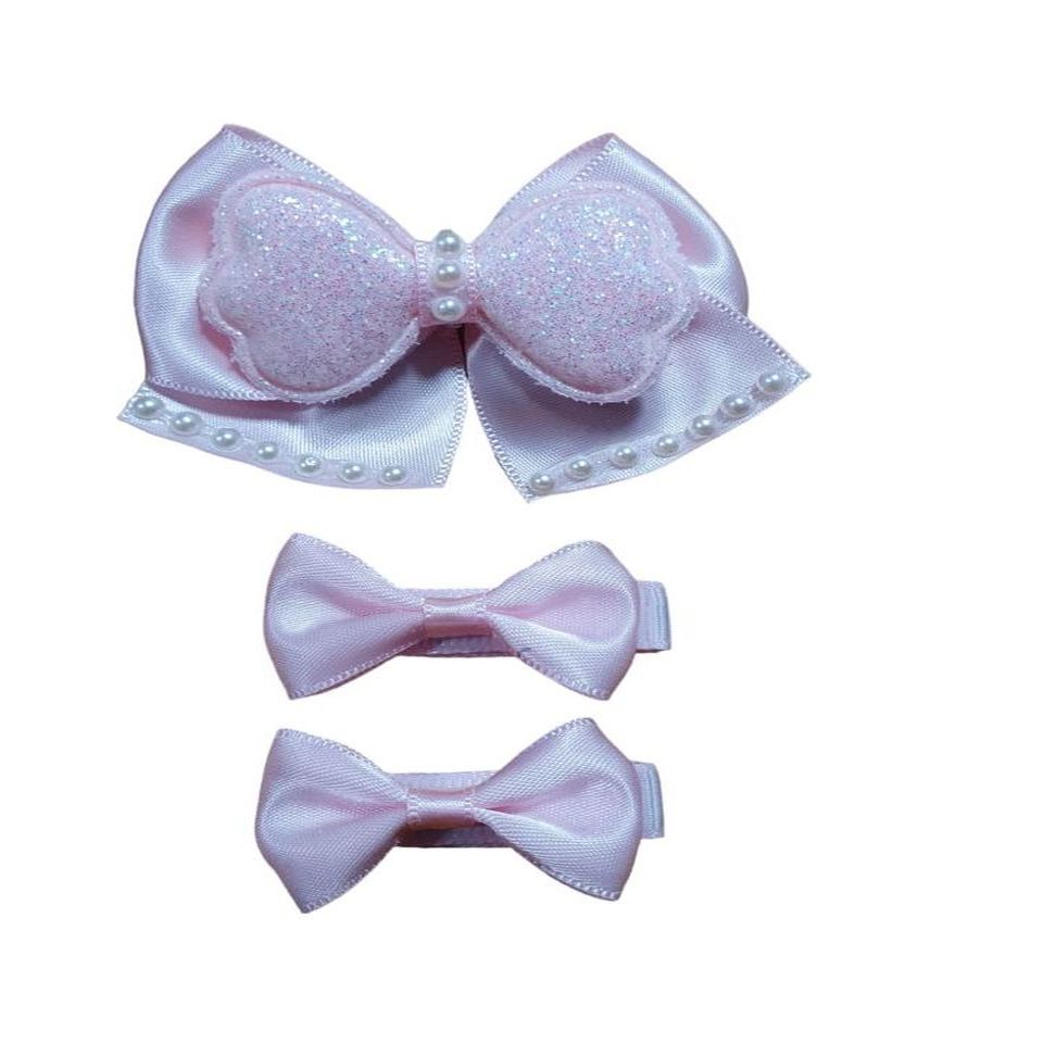 Set 3 Clama de par cu fundita, culoare roz bombon, 5x7 cm - eMAG.ro