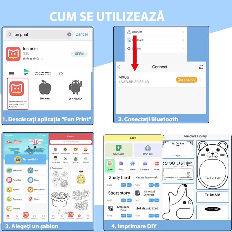 Kit mini imprimanta termica, Bolongking, 19 bucati, control prin APP ...