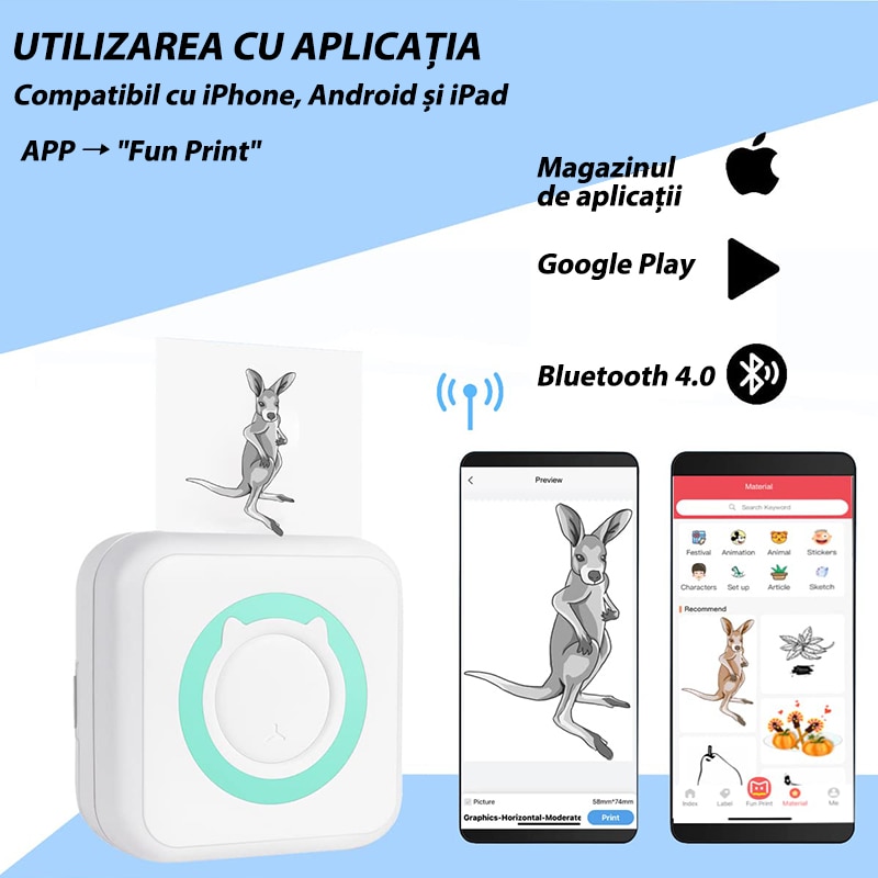 Kit mini imprimanta termica, Bolongking, 19 bucati, control prin APP ...