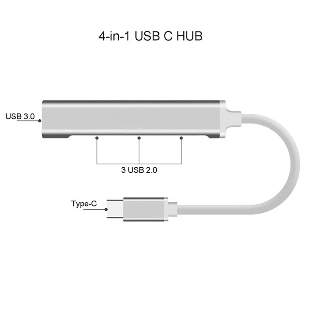 Високоскоростен USB Type-C Хъб 1Tech, Модел Combo 4TC, 4 USB порта, USB ...