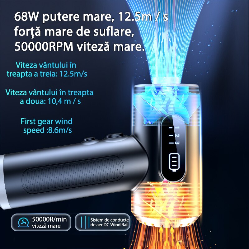 Aspirator portabil fara fir, Begleri, 50.000 rpm, 68 wati, 3 reglaje de ...