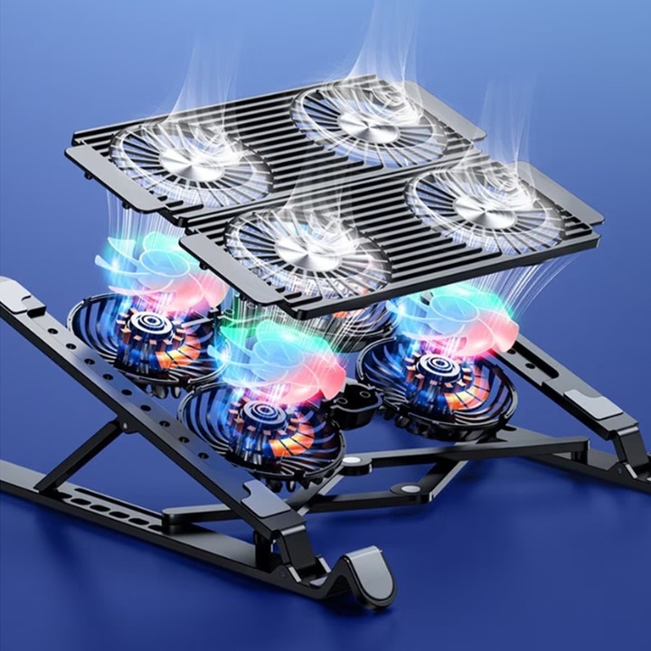 Cooler laptop, cu 4 ventilatoare, Iluminare RGB, disiparea caldurii ...