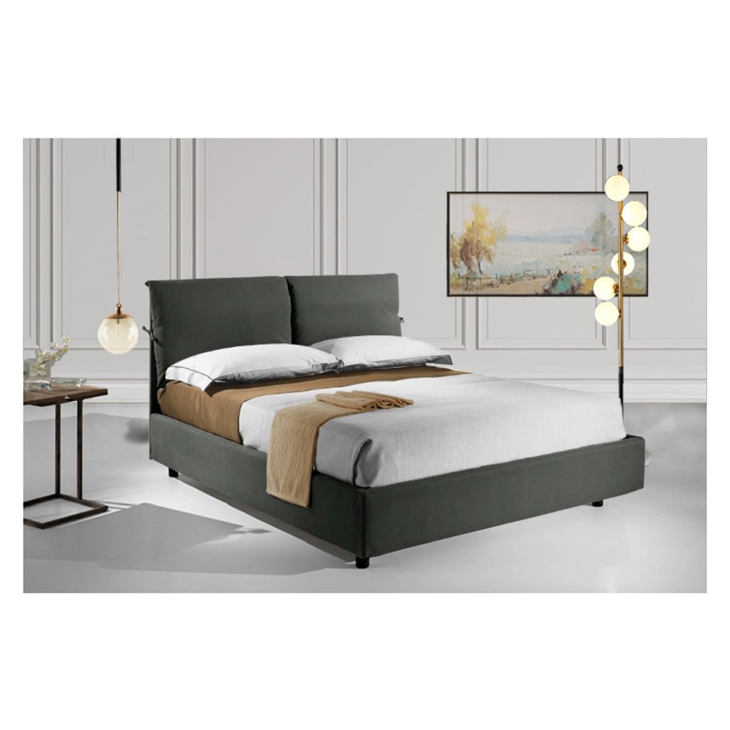 Pat matrimonial, model Fiocco, textil grii inchis, somiera 140x190 cm ...