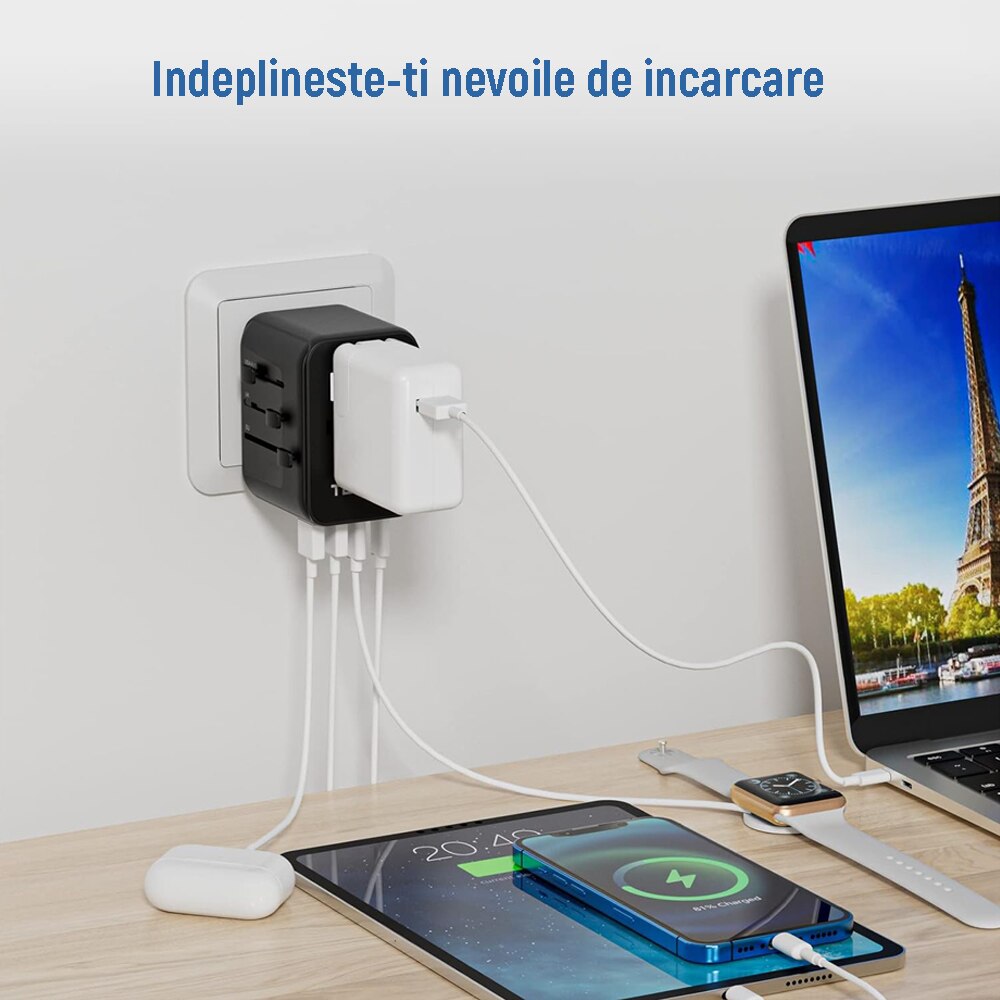 Adaptor universal priza de calatorie, Sundiguer, 4 x USB, Negru - eMAG.ro