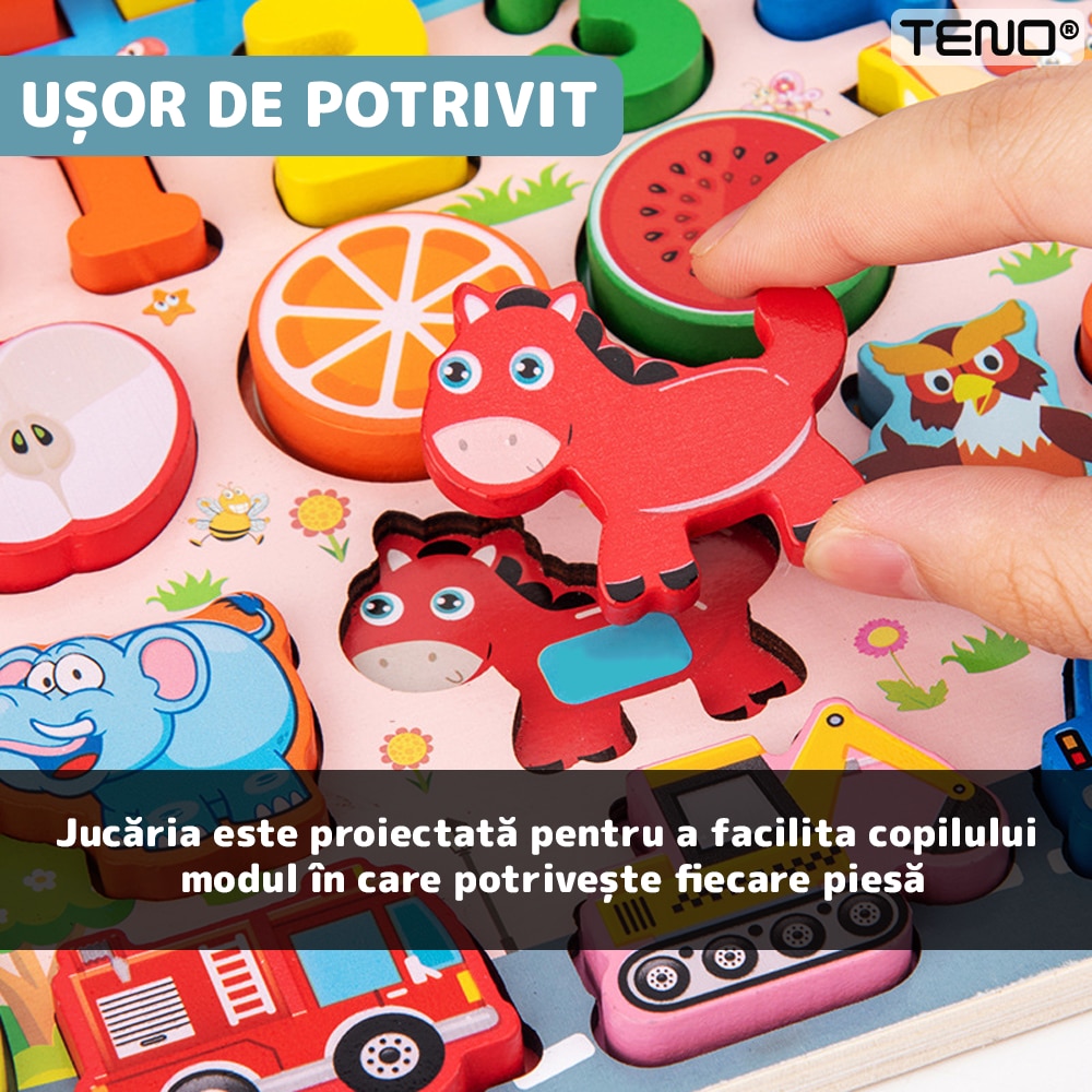 Joc Educativ din Lemn Teno®, sortator de culori, fructe si legume ...