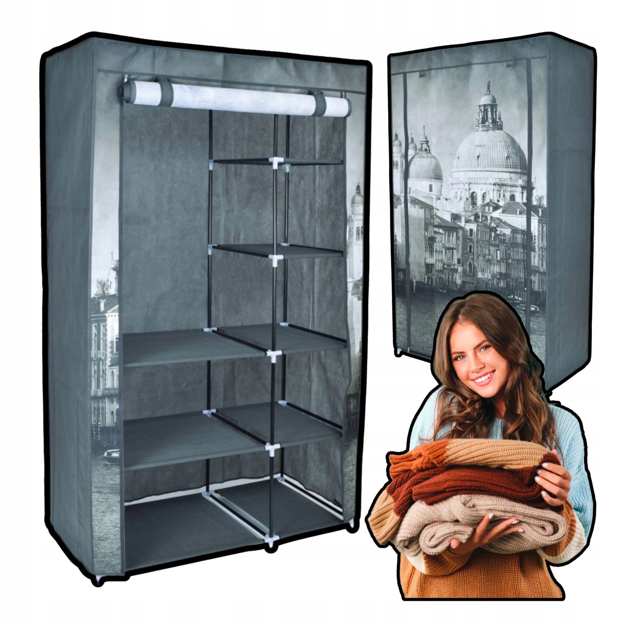 Dulap din material textil, Cadru metalic, 50 x 100 x 170cm, Gri - eMAG.ro