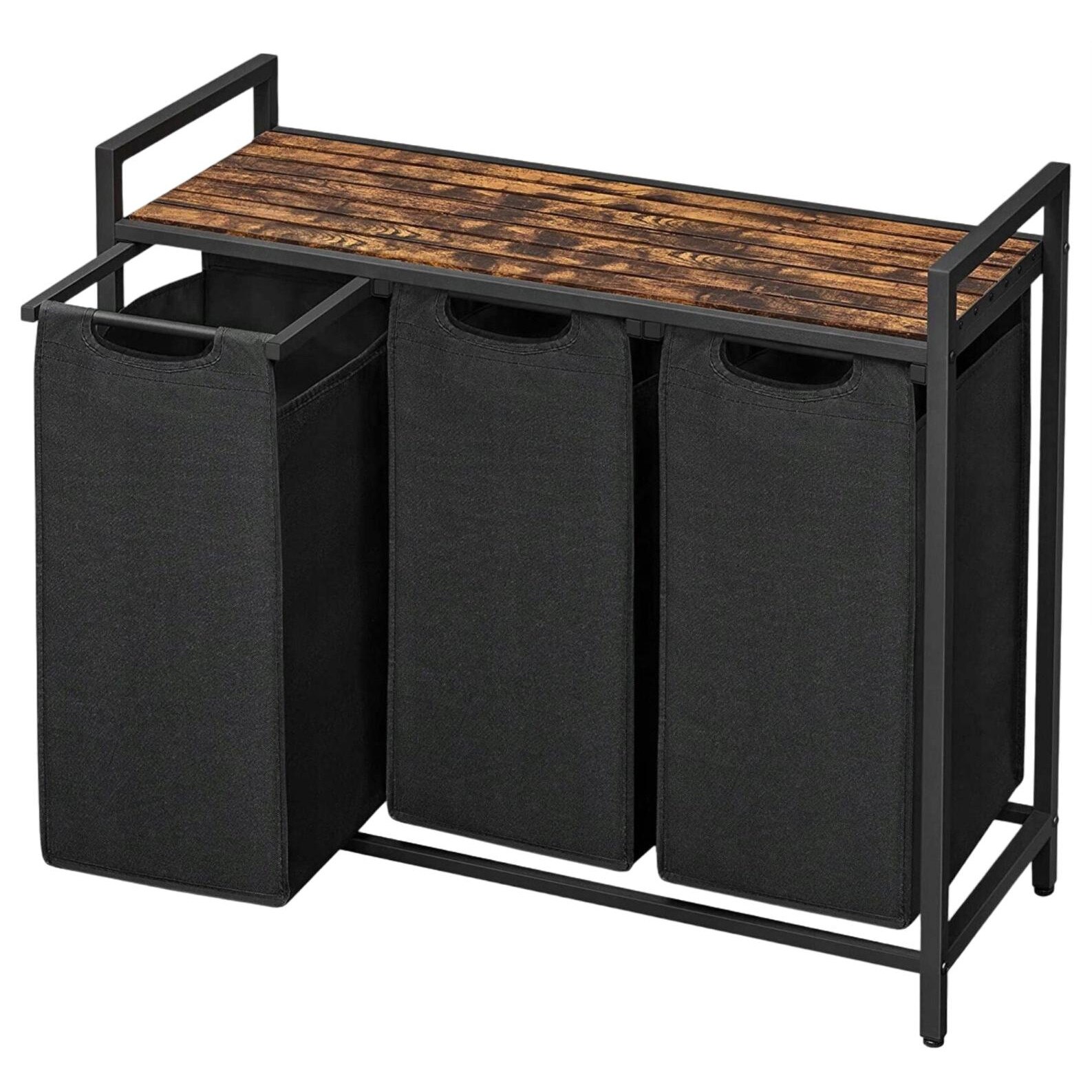 Cos de rufe cu trei compartimente, Lemn, 114L, Negru - eMAG.ro