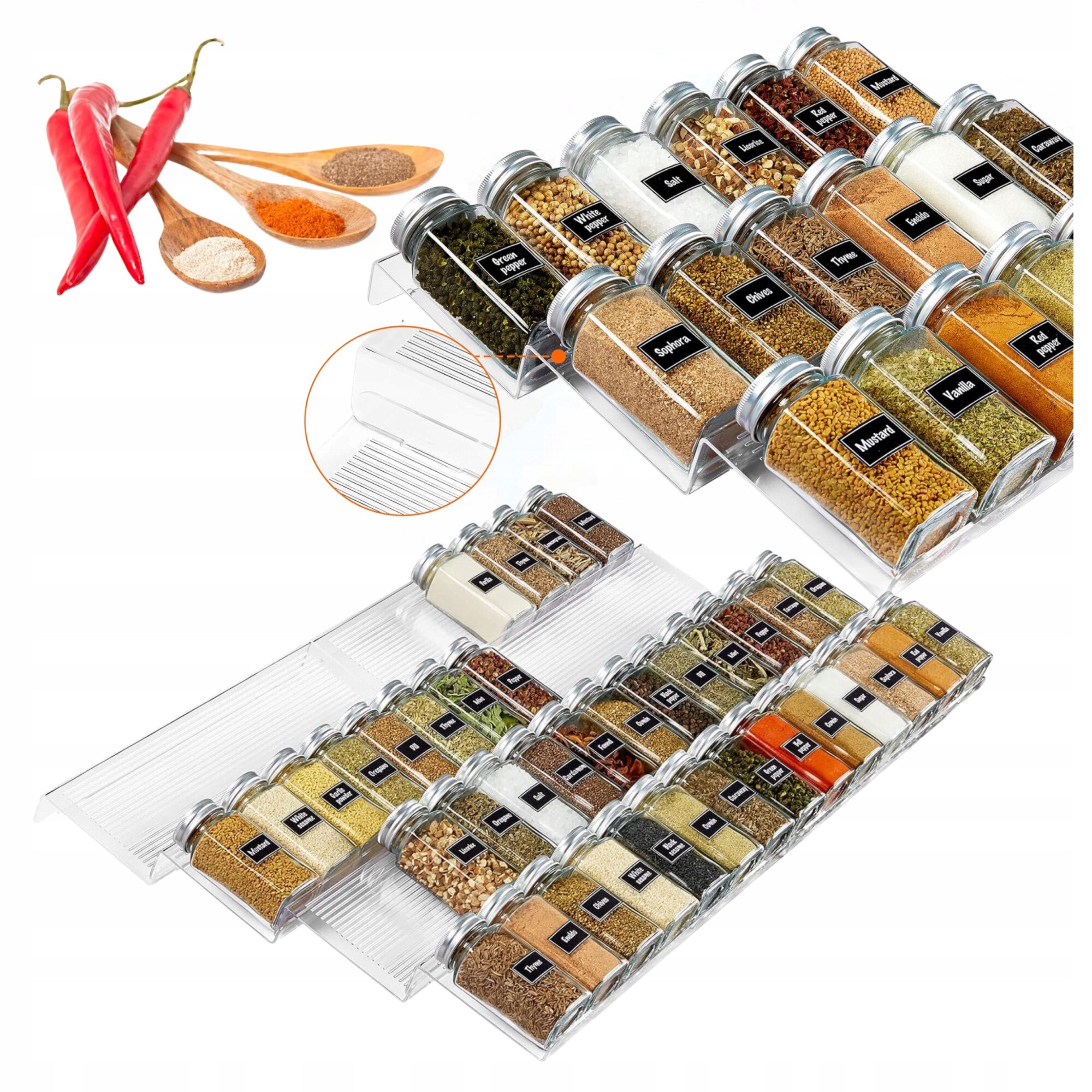 Set 8 suporturi condimente, Plastic, Transparent - eMAG.ro