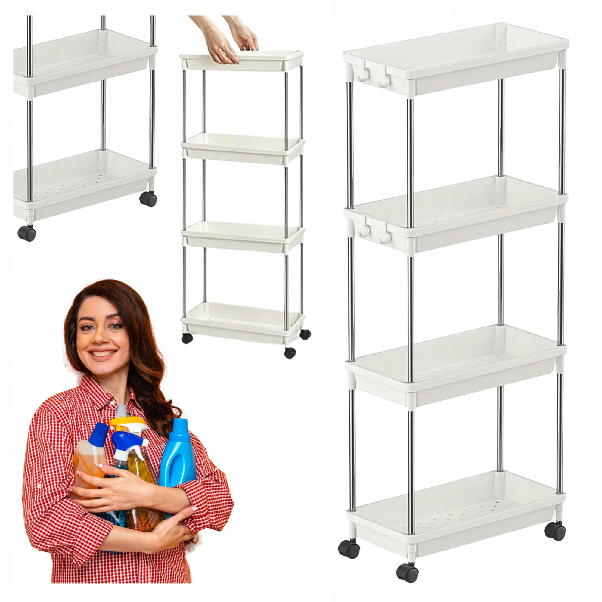 Suport depozitare, Otel/Plastic, 4 rafturi, 20 x 39 x 100cm, Alb - eMAG.ro