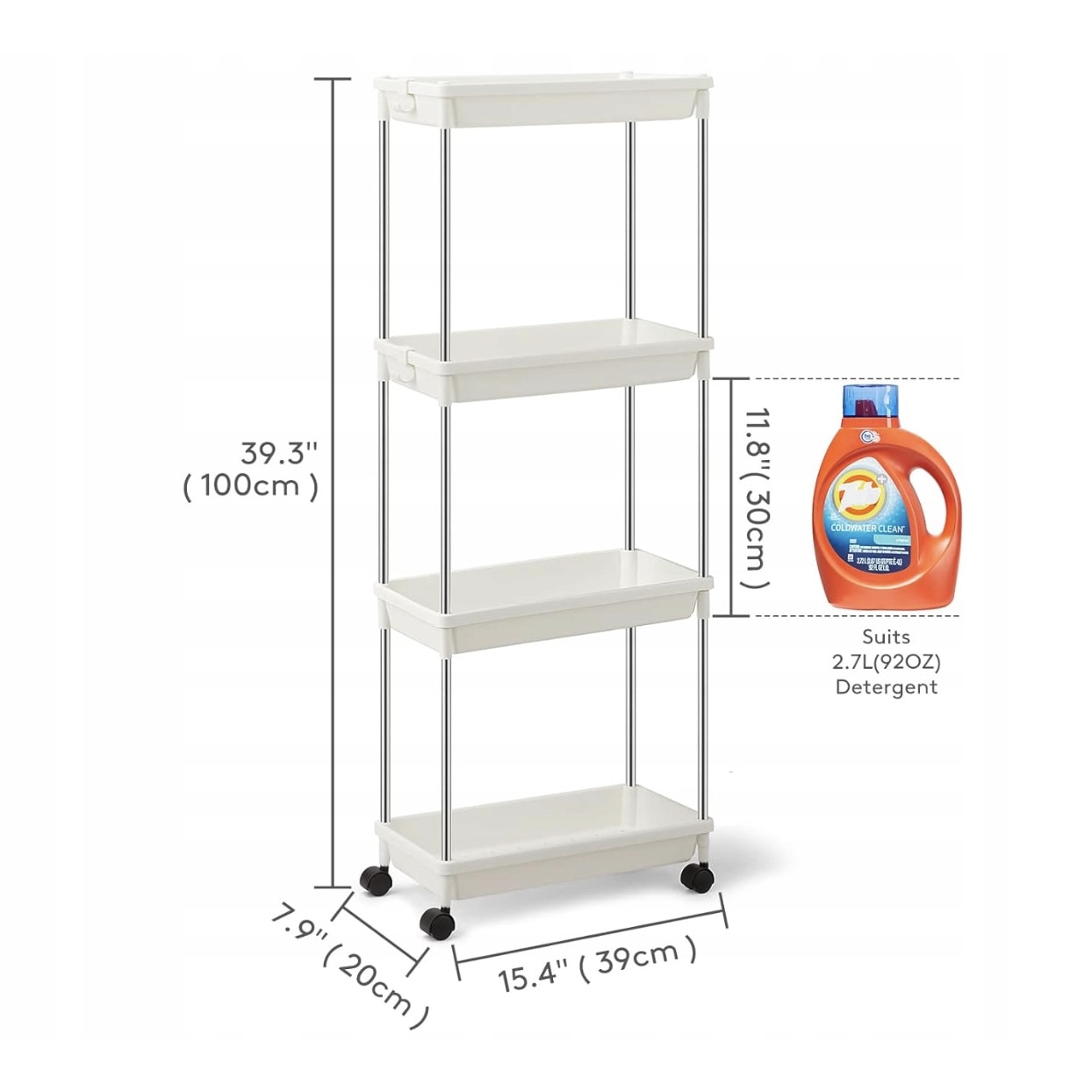Suport depozitare, Otel/Plastic, 4 rafturi, 20 x 39 x 100cm, Alb - eMAG.ro