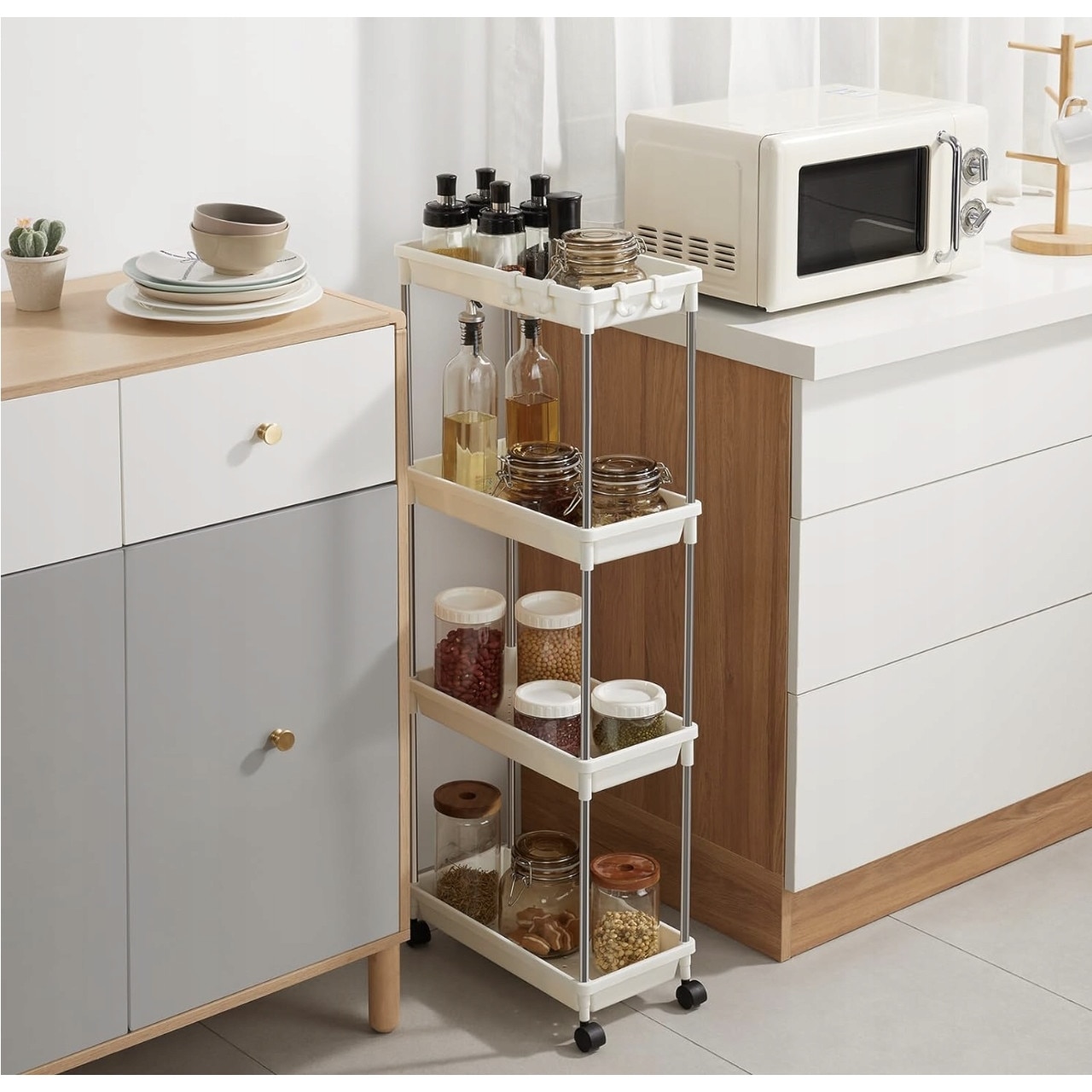 Suport depozitare, Otel/Plastic, 4 rafturi, 20 x 39 x 100cm, Alb - eMAG.ro