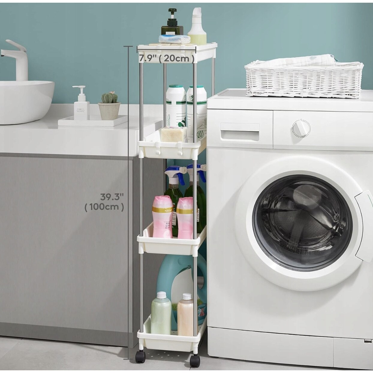 Suport depozitare, Otel/Plastic, 4 rafturi, 20 x 39 x 100cm, Alb - eMAG.ro