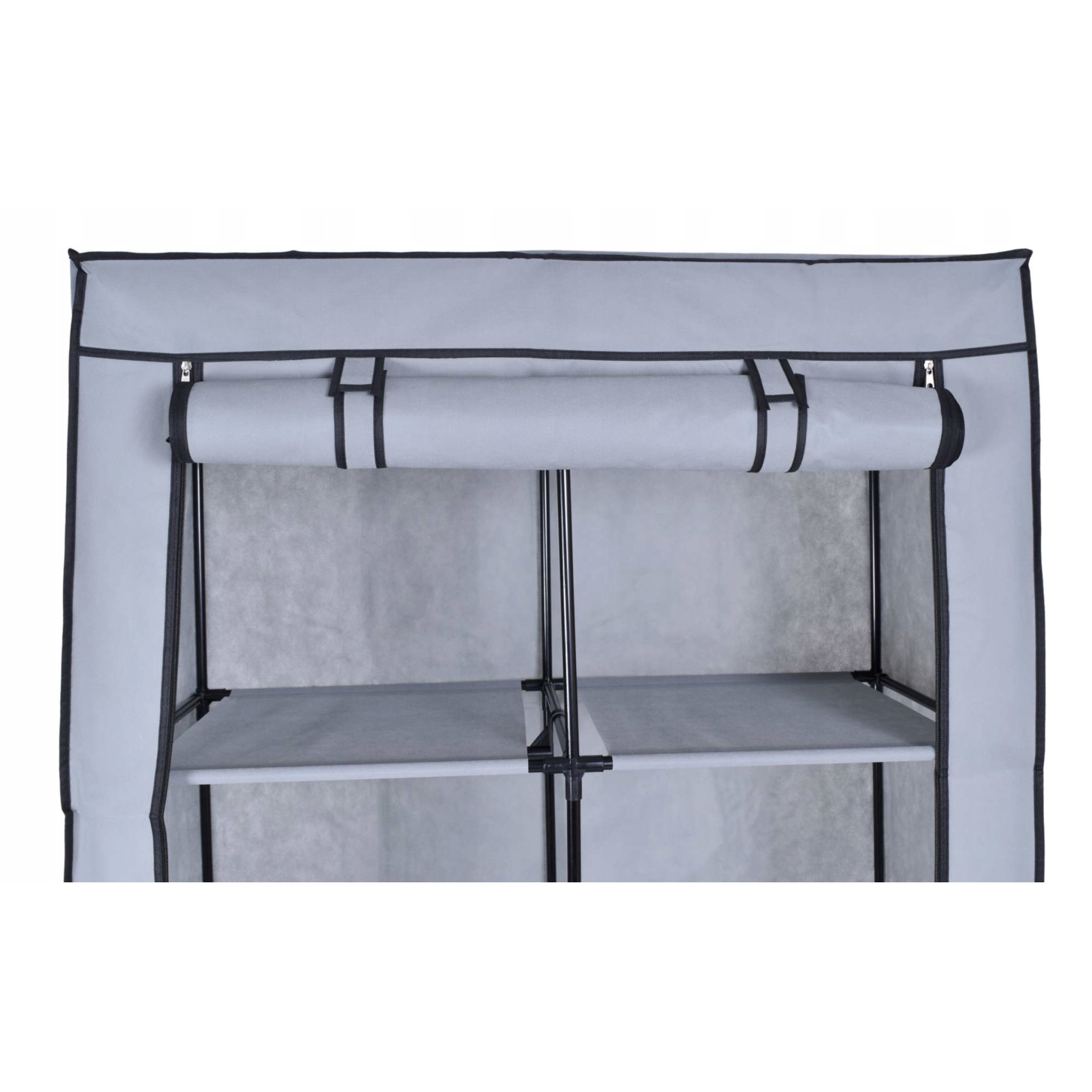 Dulap din material textil, Cadru metalic, 45 x 90 x 170cm, Gri/Negru ...