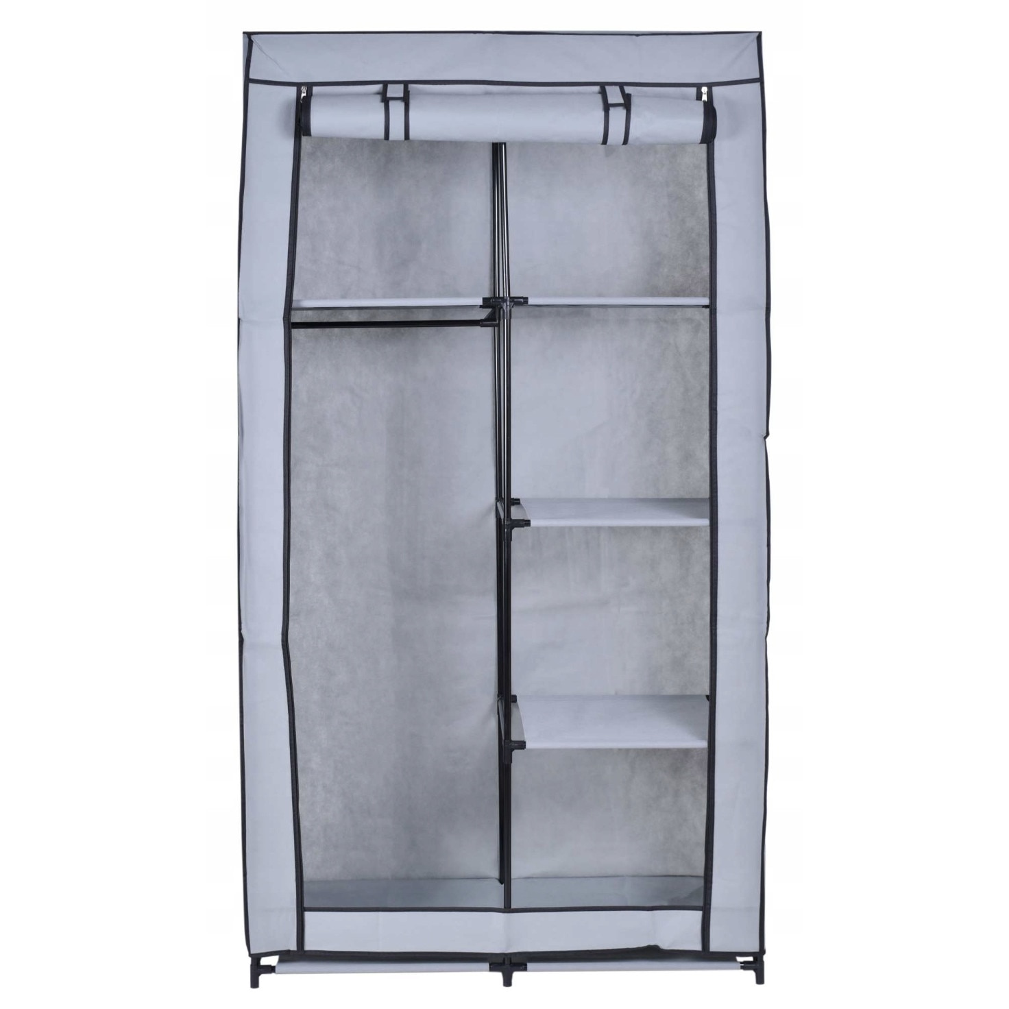 Dulap din material textil, Cadru metalic, 45 x 90 x 170cm, Gri/Negru ...