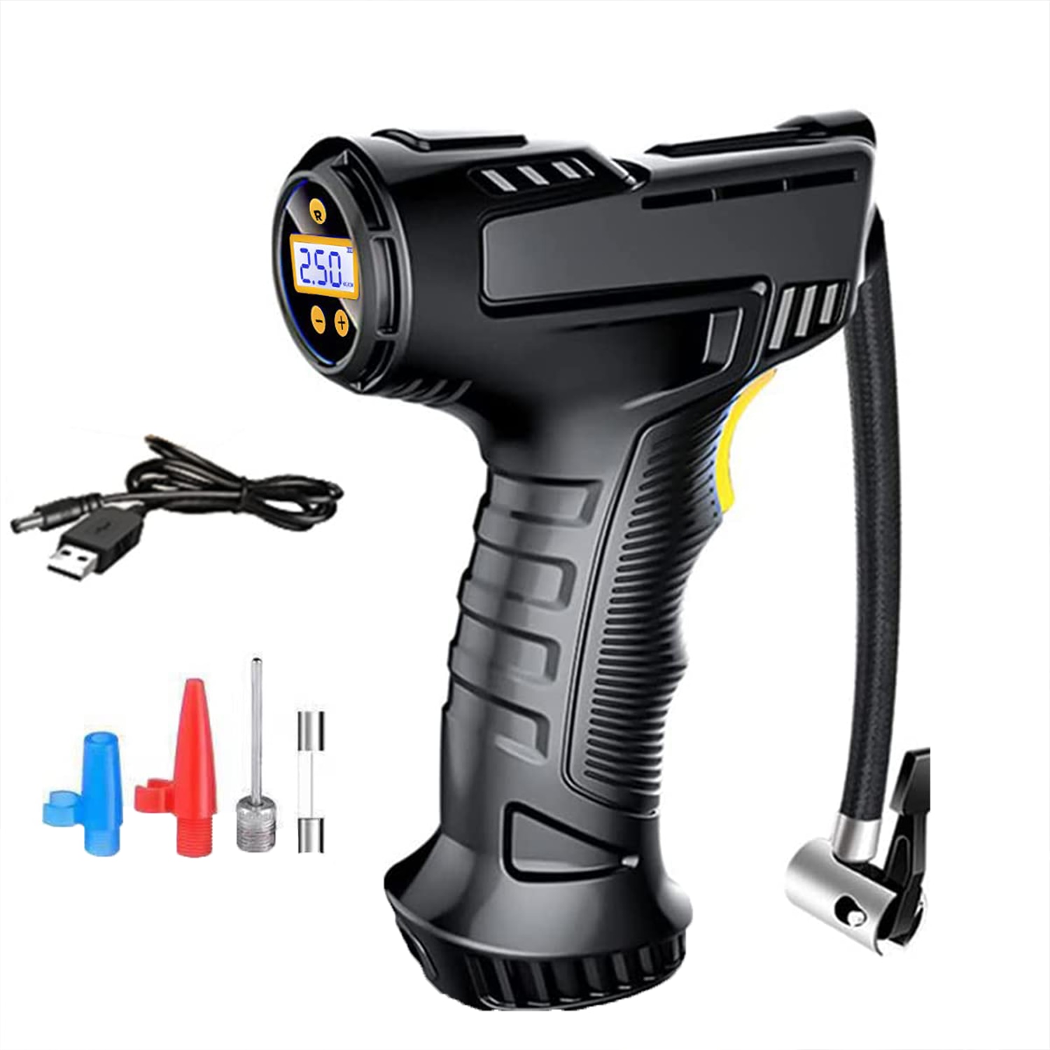 Mini compresor auto portabil tip pistol, afisaj digital, lumina LED ...
