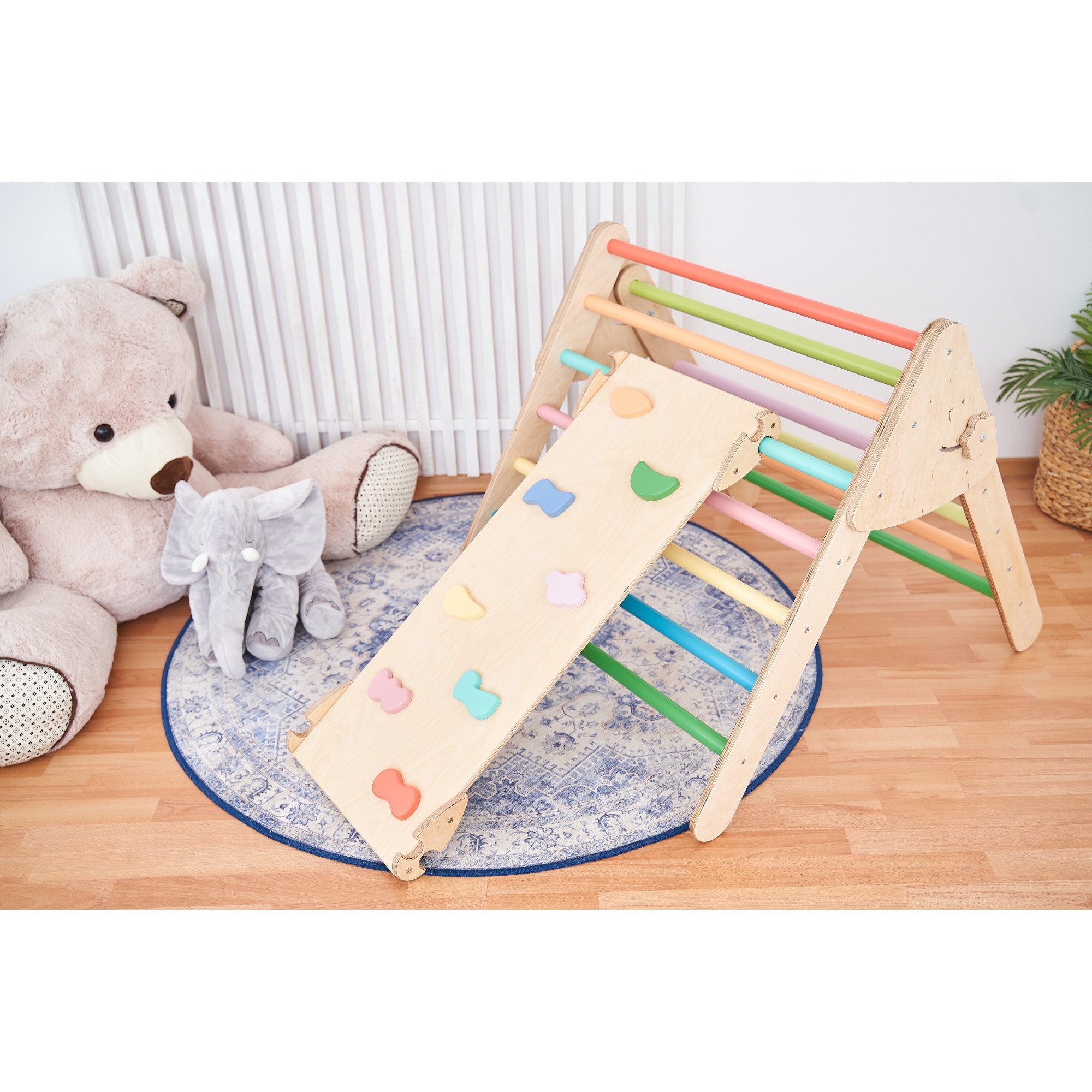 Set de catarare mare, Triunghi Pikler cu Rampa Escaladare, 2in1, culori ...