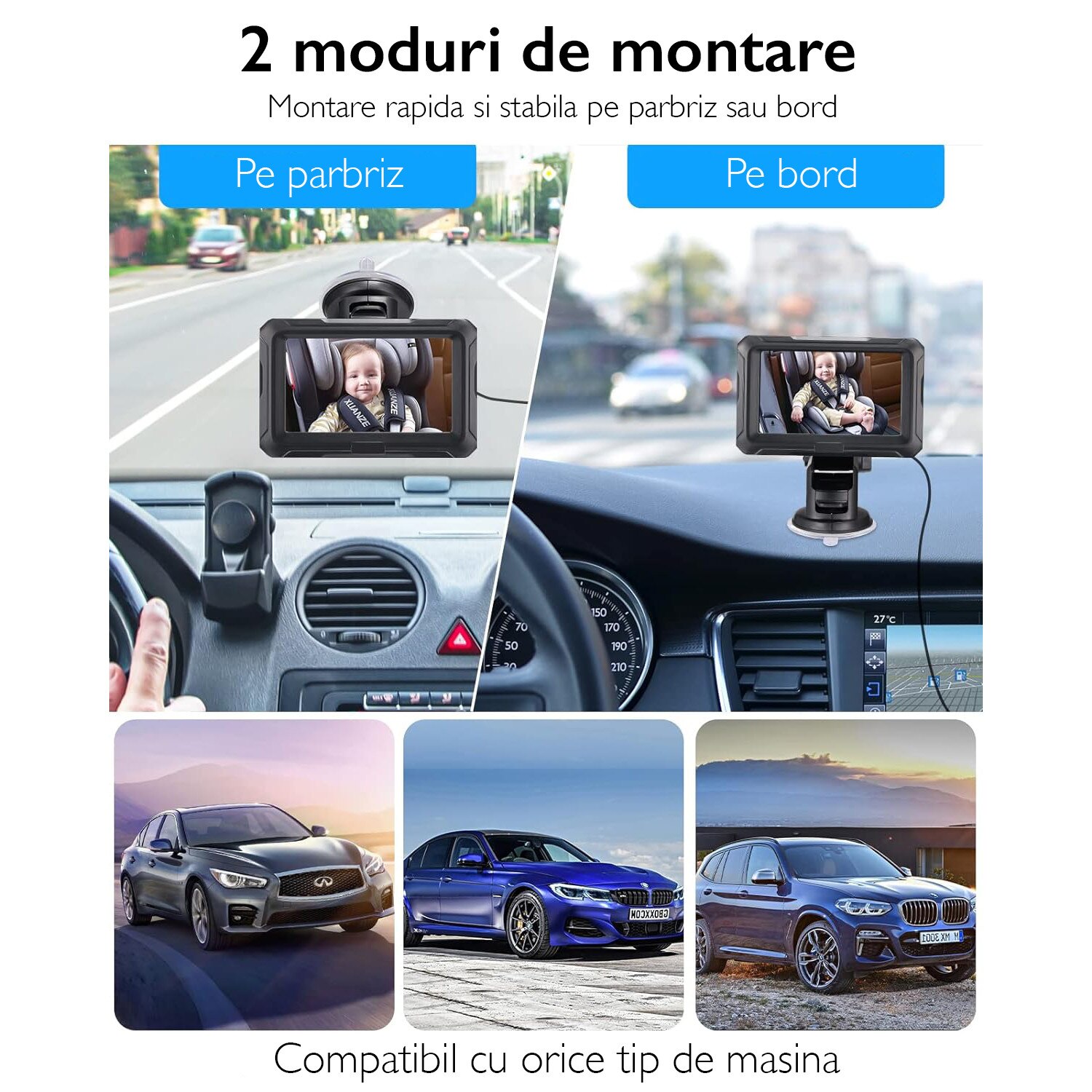 Monitor Video Auto Bebelusi si Copii Loosafe® Baby Guard, Ecran 4.5 ...