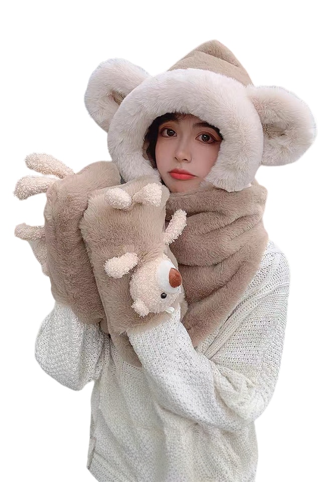 Caciula dama, model cu urechiuse si prelungire tip fular, cu spatiu ...