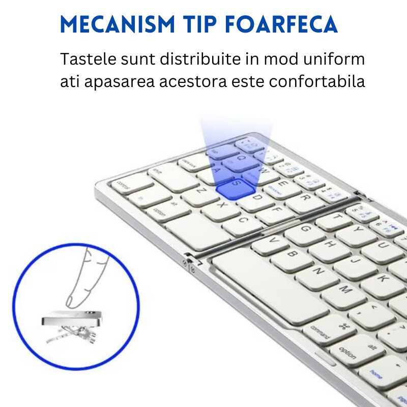 Set tastatura pliabila cu touchpad si suport telefon/tableta, wireless ...