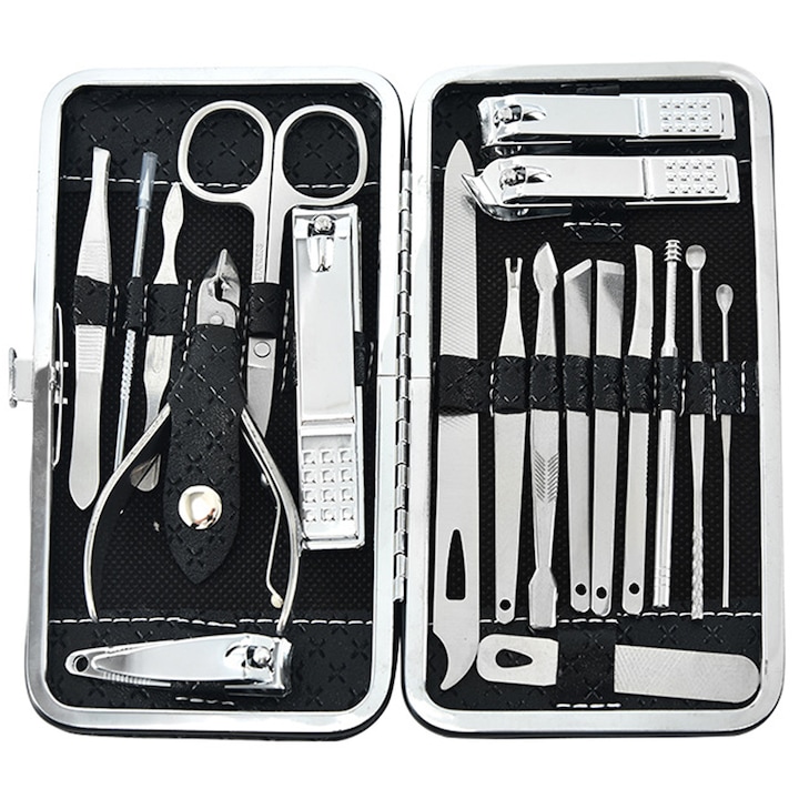 Set 19 instrumente manichiura si pedichiura, Axroad Mall, Cu foarfeca ...