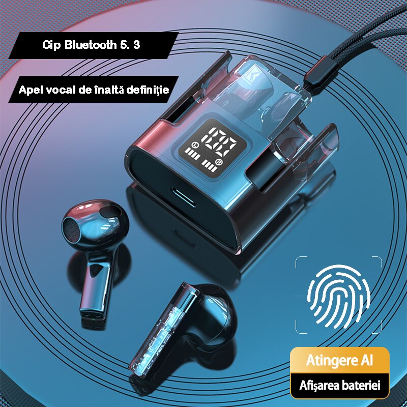 Casti stereo Bluetooth 5.3, Guguw, Negru - eMAG.ro