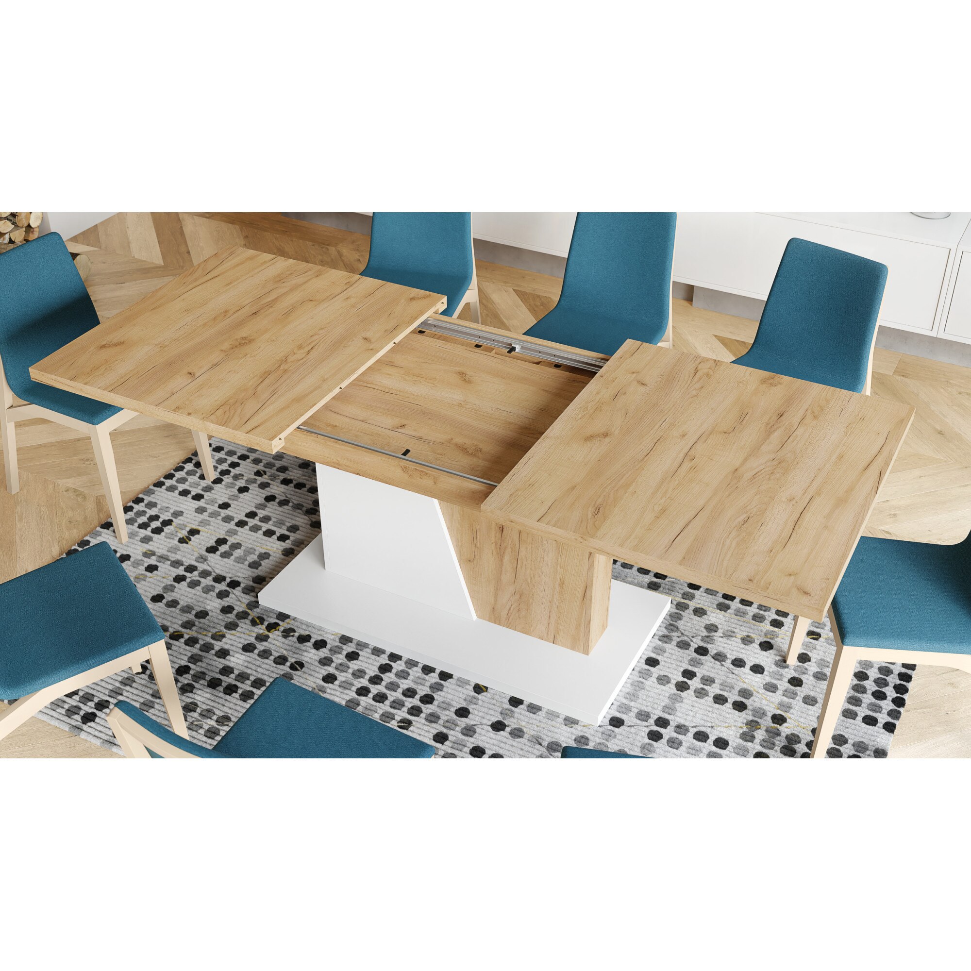 Masa de bucatarie, Mazzoni, NOBLE NOIR, Stejar Craft Auriu/Alb Mat, 160 ...