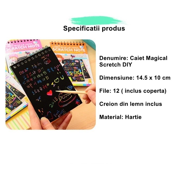 Caiet cu fise razuibile Flippy, DIY Magic Scratch, 12 File, Curcubeu ...
