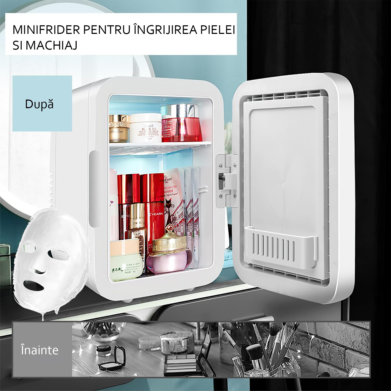 Mini frigider cosmetic cu functii duble de incalzire/racire, portabil ...