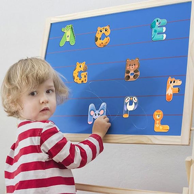 Set litere magnetice copii, Jeswo, Lemn, 26 Bucati, Multicolor - eMAG.ro