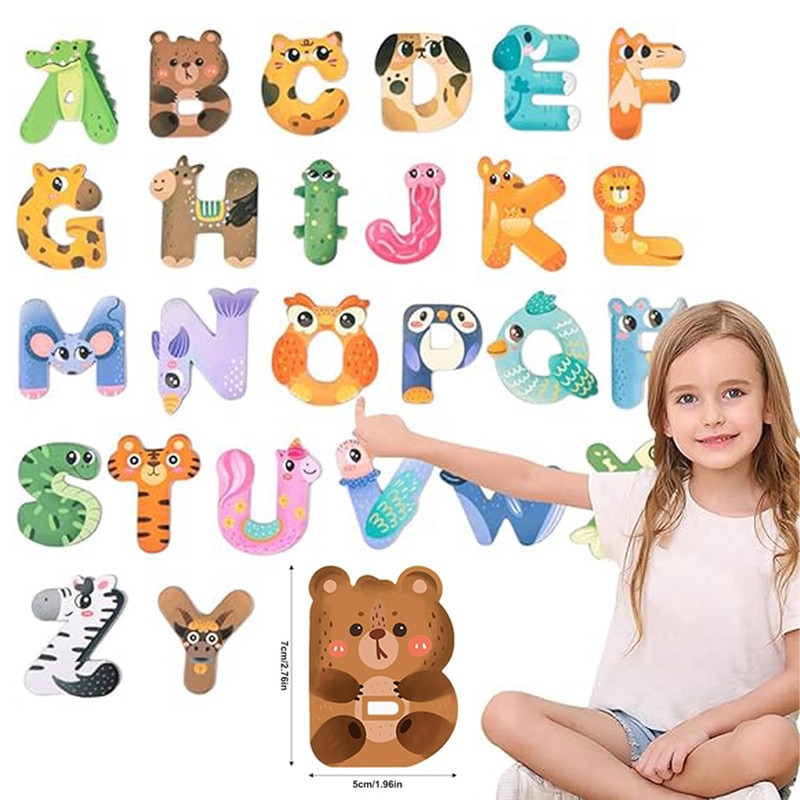 Set litere magnetice copii, Jeswo, Lemn, 26 Bucati, Multicolor - eMAG.ro