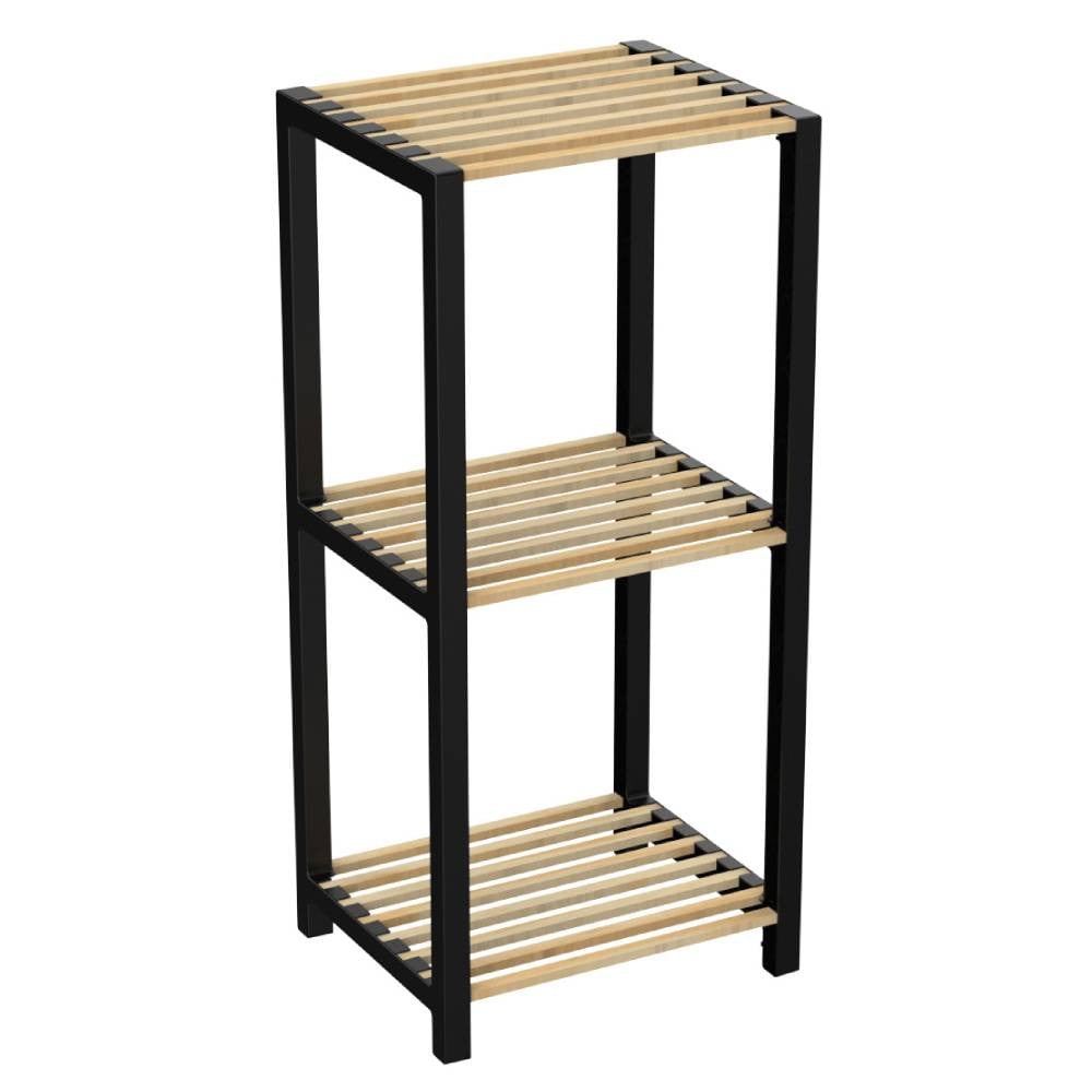 Raft universal, etajera 3 polite, lemn si plastic, negru- stejar ...