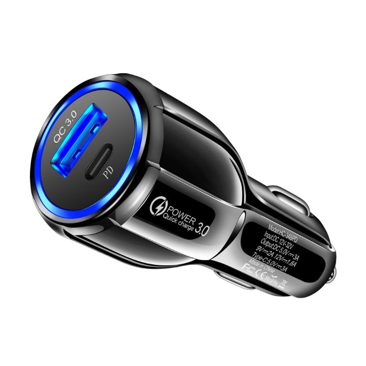 Incarcator Auto Staryon® USB si Type-C Dual Port QC 3.0 18W + PD 3.0 ...