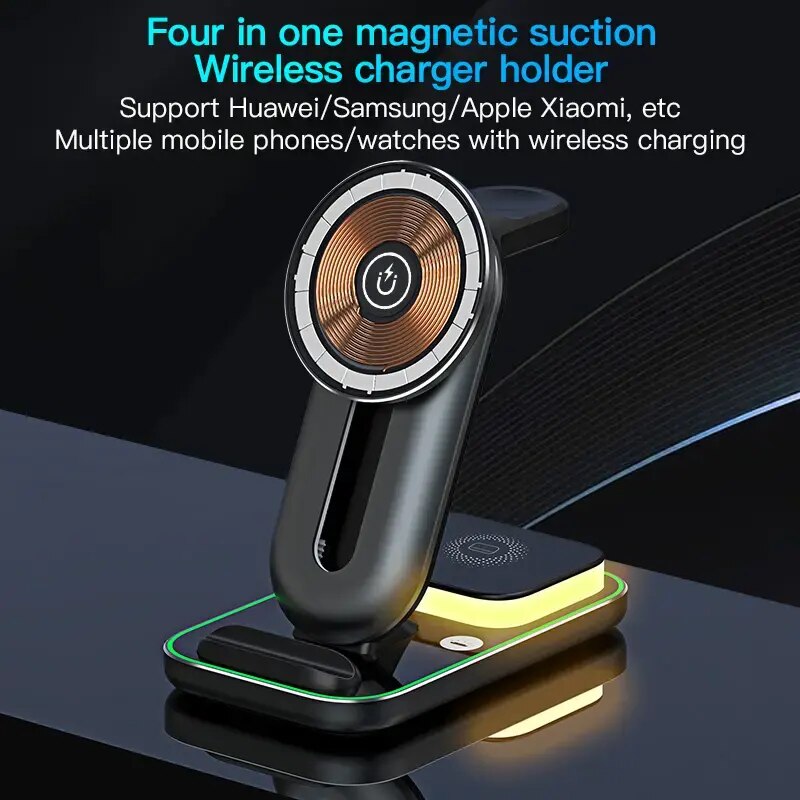 Incarcator Wireless 4 in 1 iFan®, Fast Charge 15W, Lumina Ambientala ...