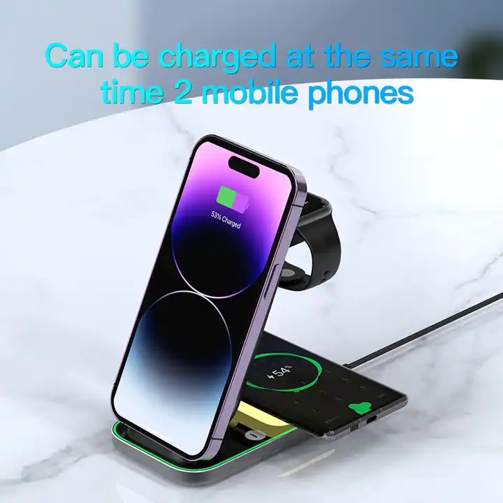 Incarcator Wireless 4 in 1 iFan®, Fast Charge 15W, Lumina Ambientala ...