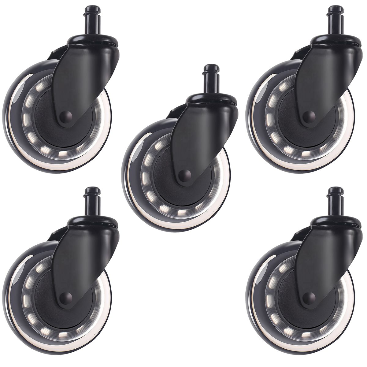 Set 5 roti pentru scaune, Otel/Poliuretan, Negru/Transparent - eMAG.ro