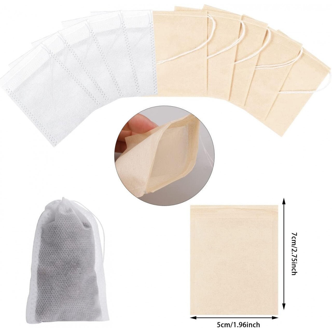 Set de 200 pliculete pentru ceai Paefiu, hartie, bej, 5 x 7 cm / 7 x 9 ...