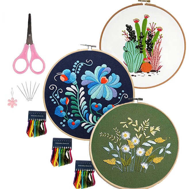 Set de broderie 3 piese, AEWOYAD, Material de flori, Multicolor - eMAG.ro