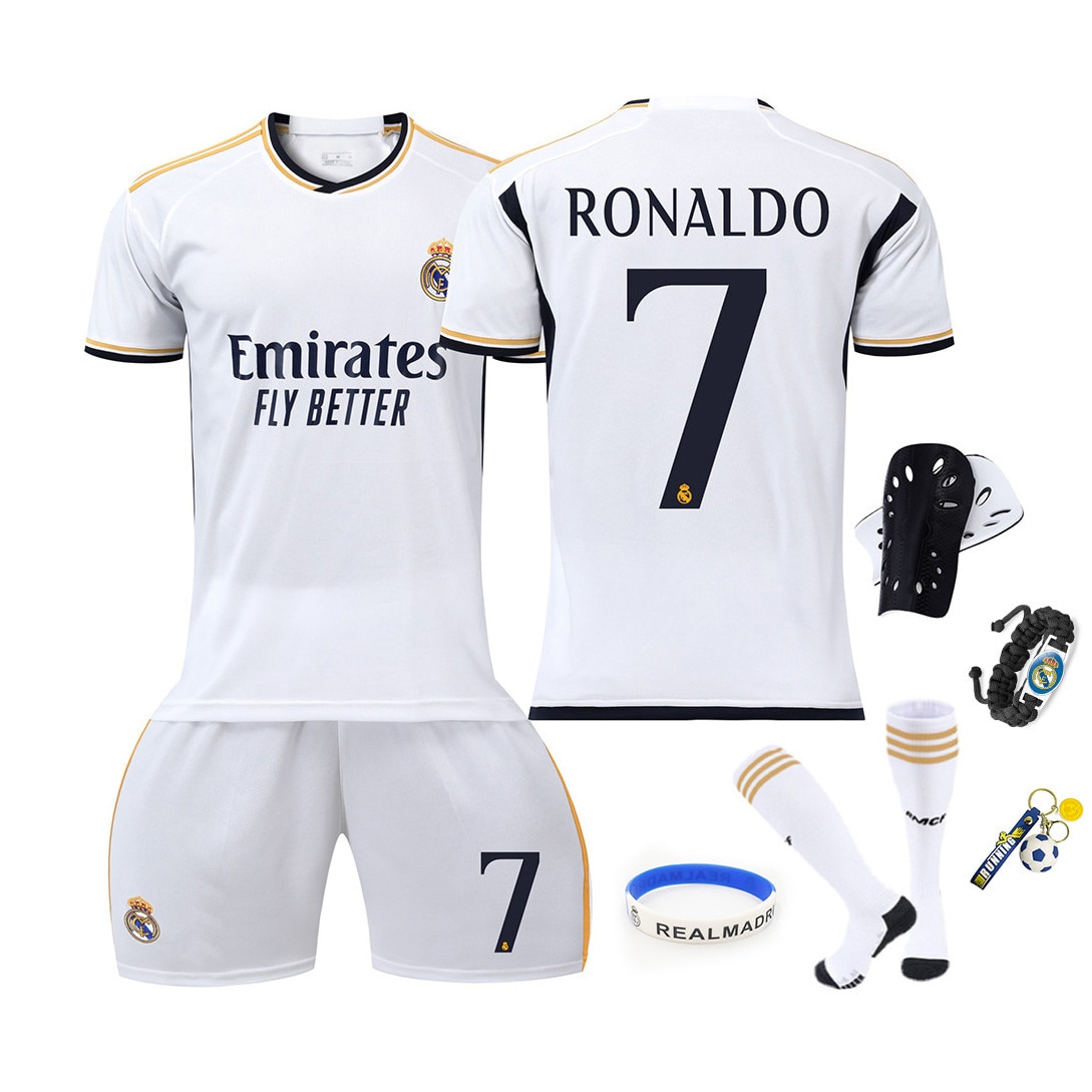 Echipament sportiv copii, Model Real Madrid Ronaldo, Poliester, Alb ...