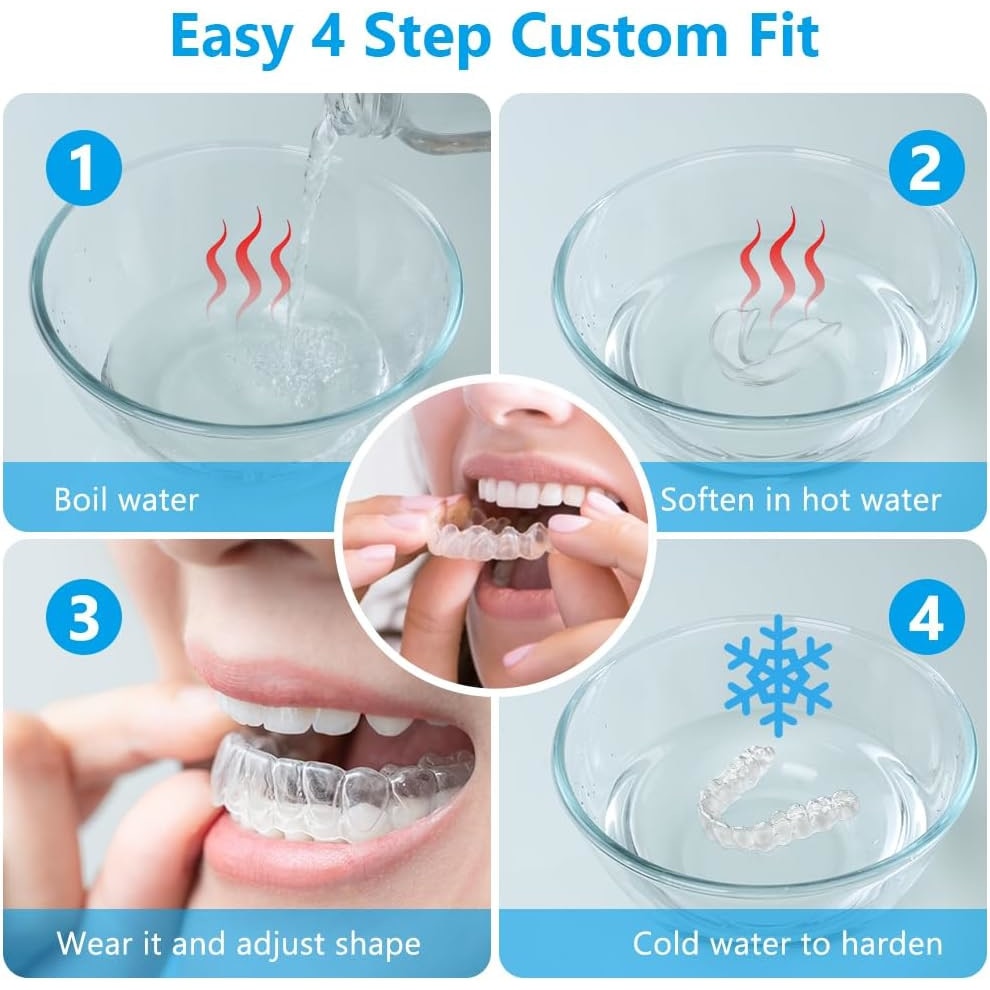Set 4 gutiere bruxism, EVA, Cutie depozitare, 2 Dimensiuni, Transparent ...