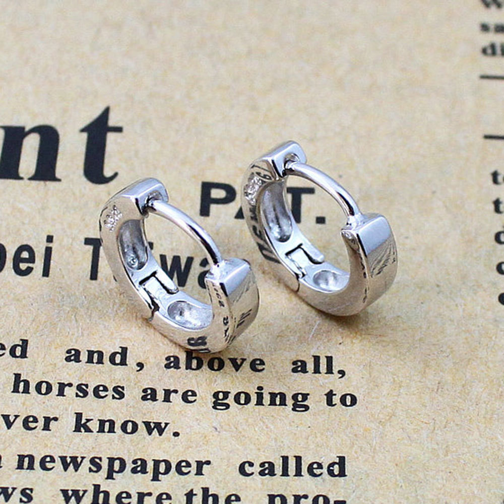 Cercei minimalisti pentru barbati, S925 argint, platina, 1.2cm - eMAG.ro