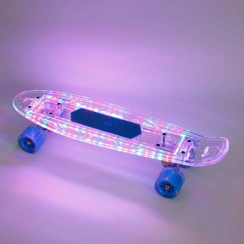 Penny board cu roti de silicon, lumini ABEC-7 si sunete, transparent si ...