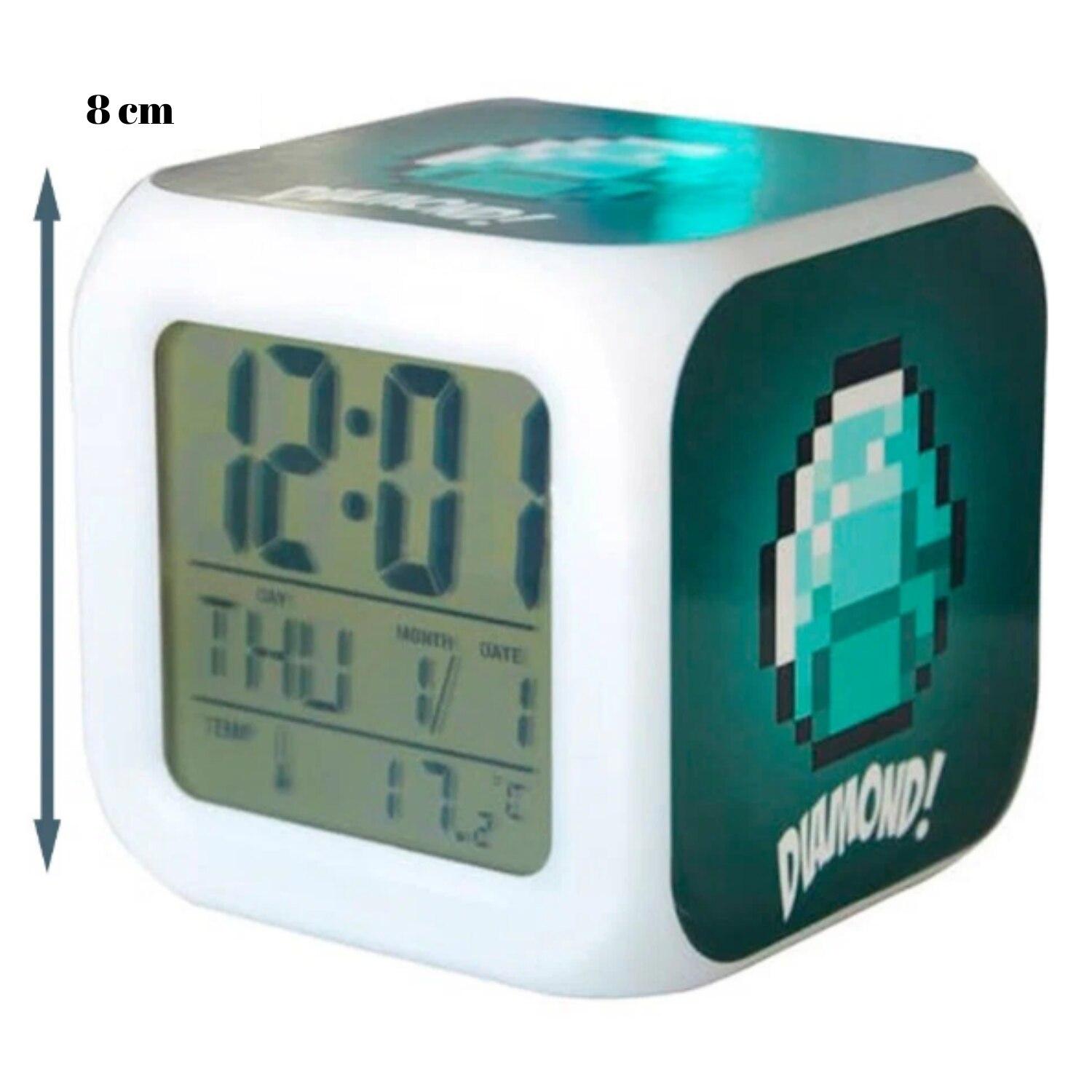Ceas Decorativ cu Alarma RealVDM®, Minecraft Diamond, Iluminat LED cu ...
