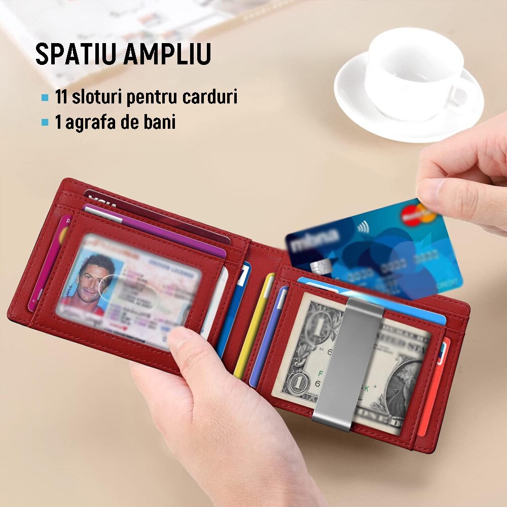 Portofel barbati din Piele Naturala, Protectie RFID, cu agrafa pentru ...