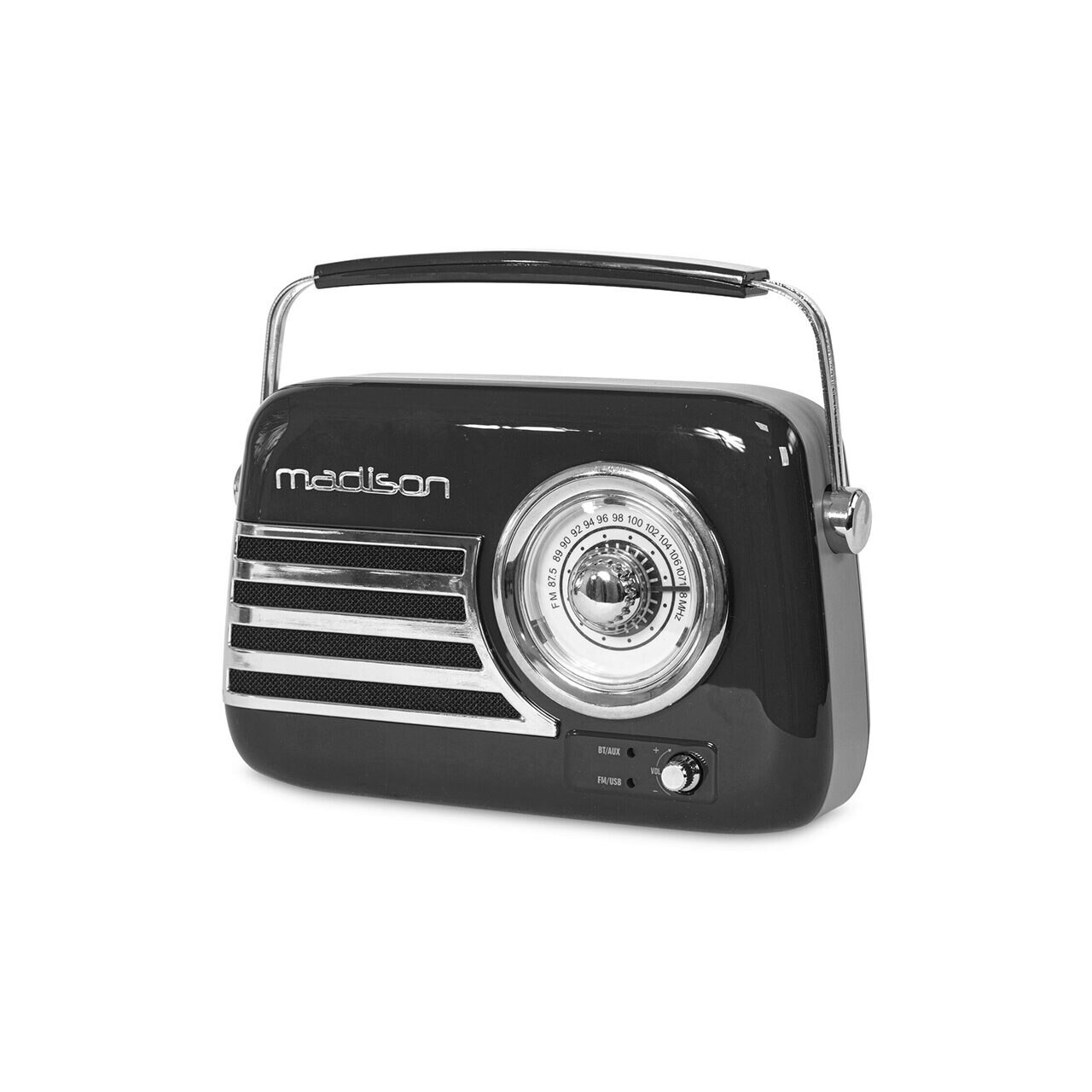 Radio portabil FM, Retro Black, USB, AUX, Antena telescopica, 210 x 80 ...