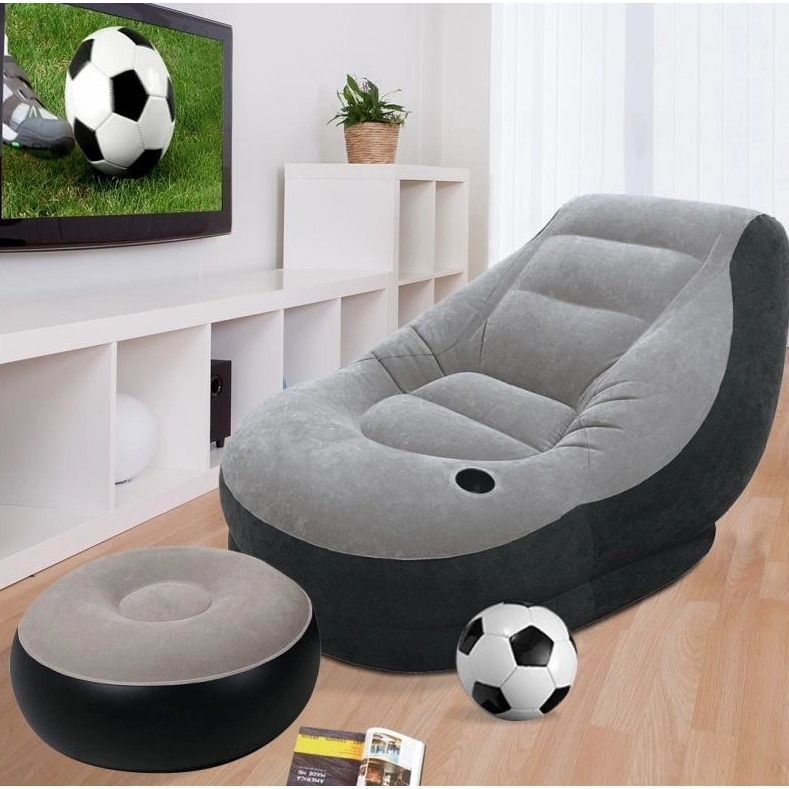 Set fotoliu gonflabil cu taburet, pentru exterior si interior, negru si ...