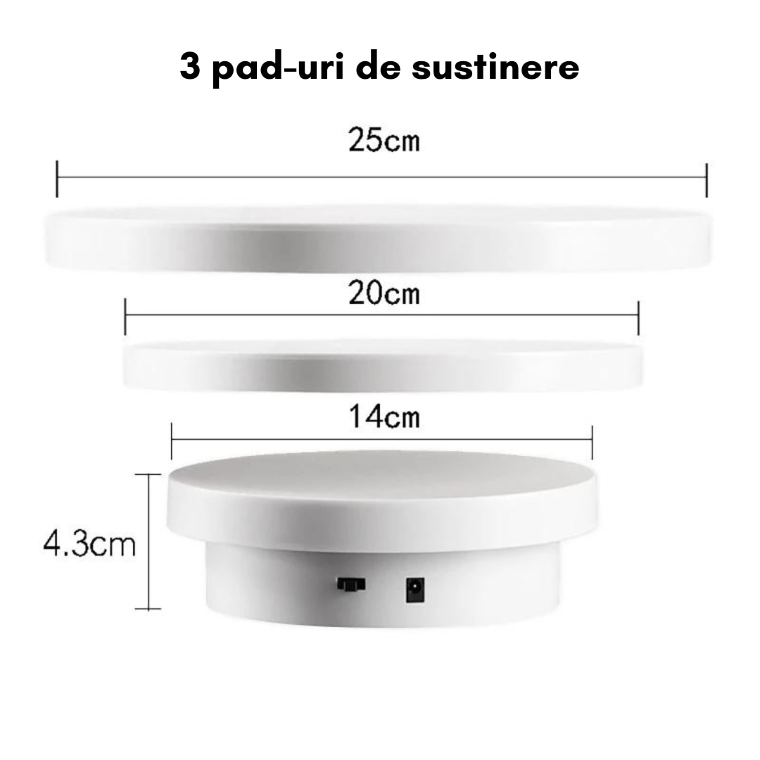 Suport electric rotativ 360° elegant pentru prezentare produse, 3 placi ...