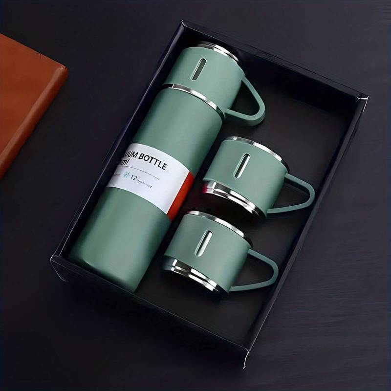 Termos Verde, 500ml, Inox, perete dublu, 3 cani - eMAG.ro