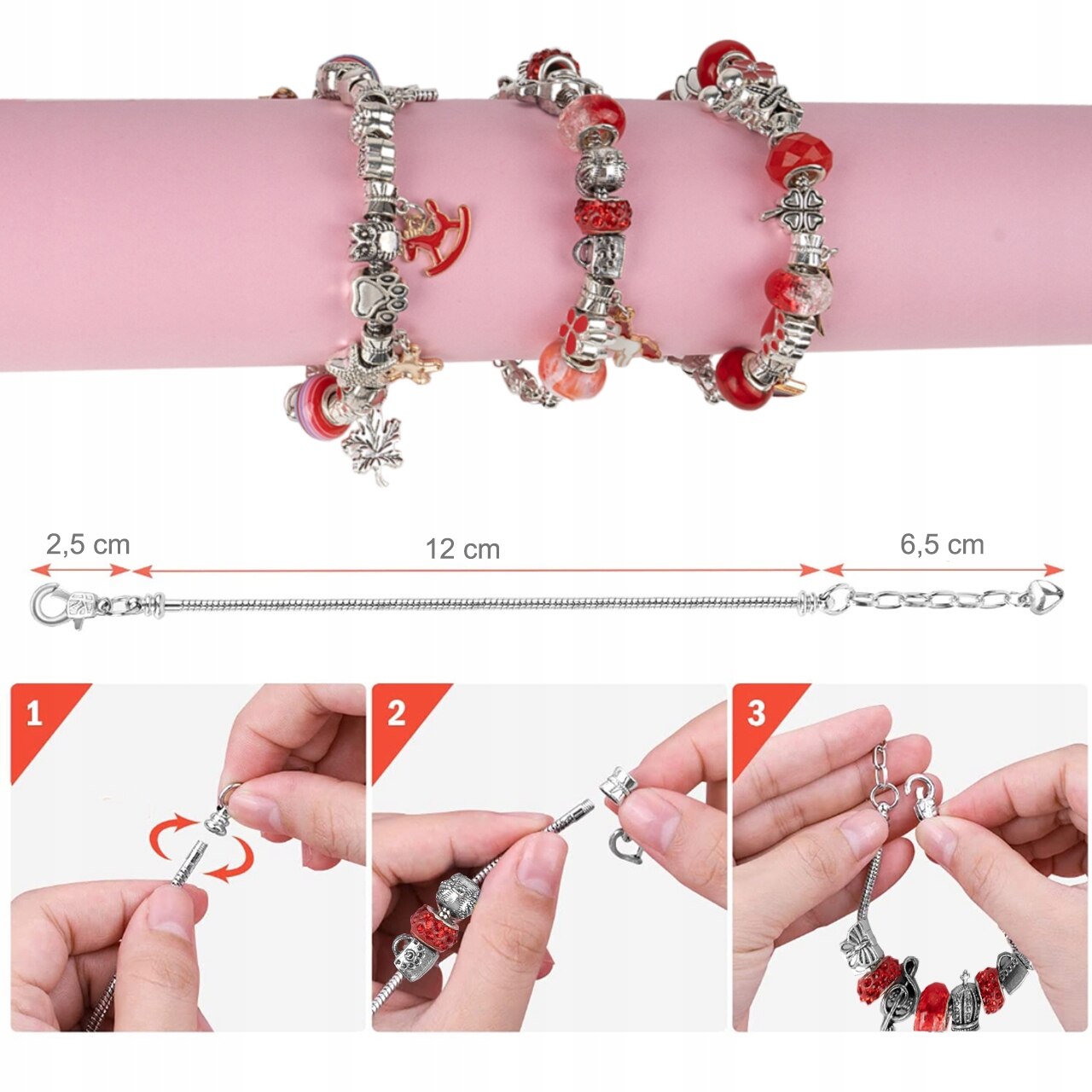 Set pentru creat 3 bratari, Zola®, 63 charmuri, cutie depozitare - eMAG.ro