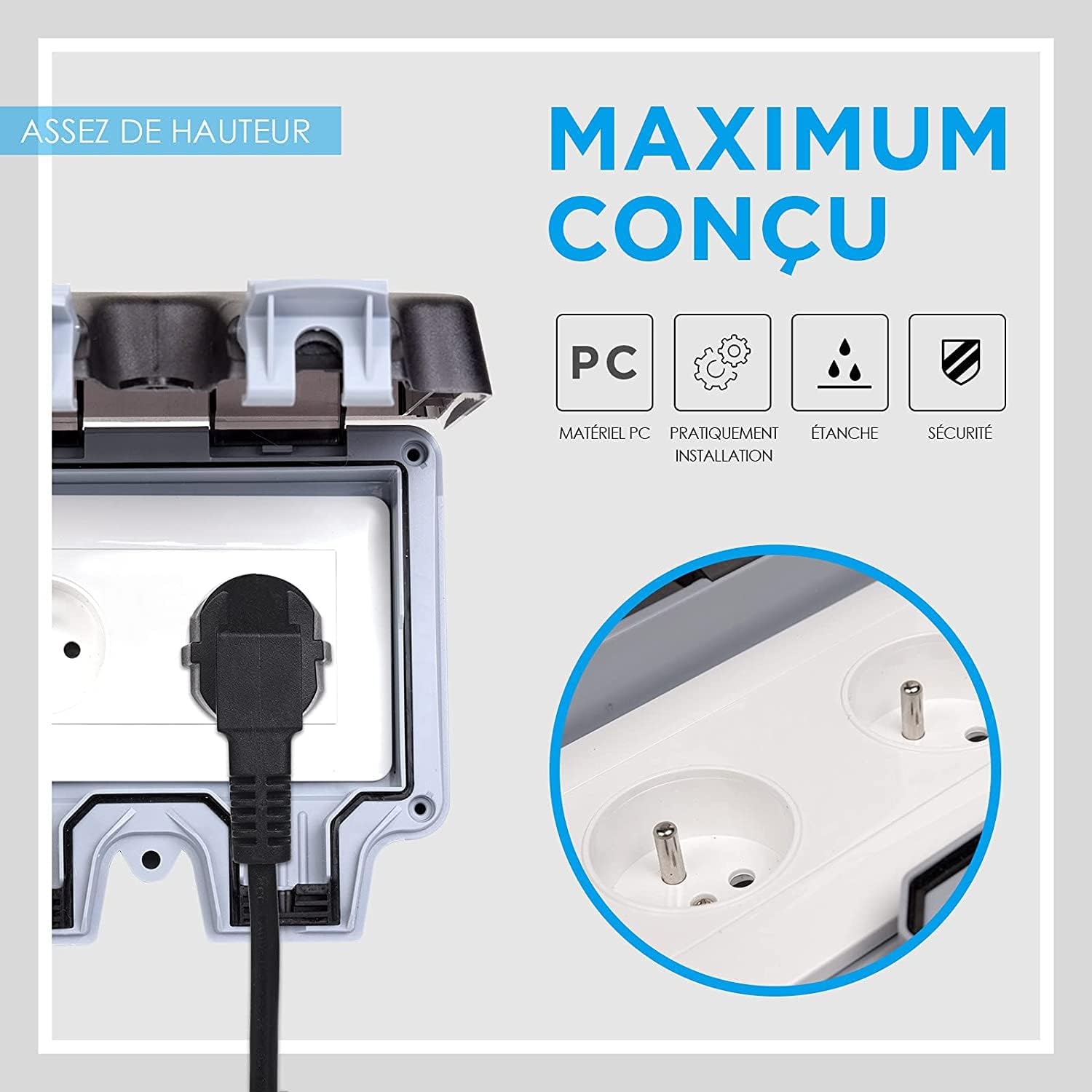 Priza dubla de exterior, ABS, IP66, 16A, Negru/Gri - eMAG.ro