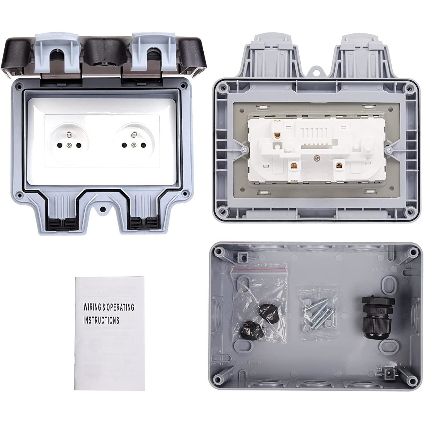 Priza dubla de exterior, ABS, IP66, 16A, Negru/Gri - eMAG.ro